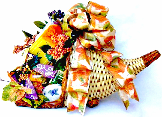 Horn Of Plenty, Fall Cornucopia Gift Basket Bursting With Autumn Colors